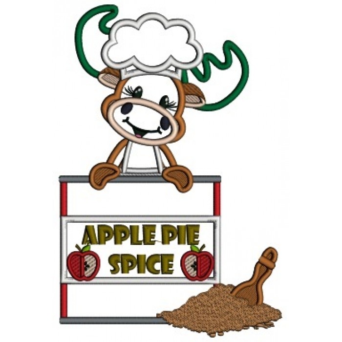 Apple Pie Spice Moose Cook Applique Machine Embroidery Design Digitized ...