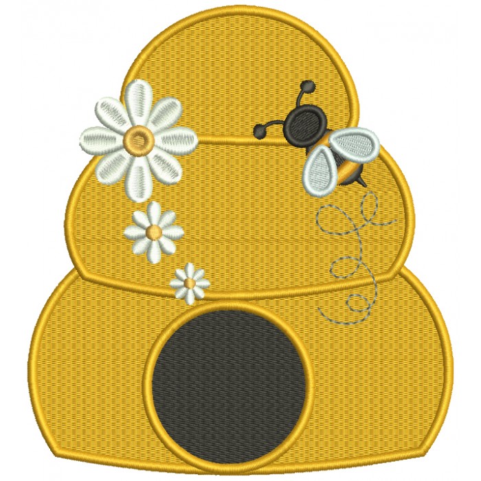Beehive with a Flower Filled Machine Embroidery Design Digitized Pattern