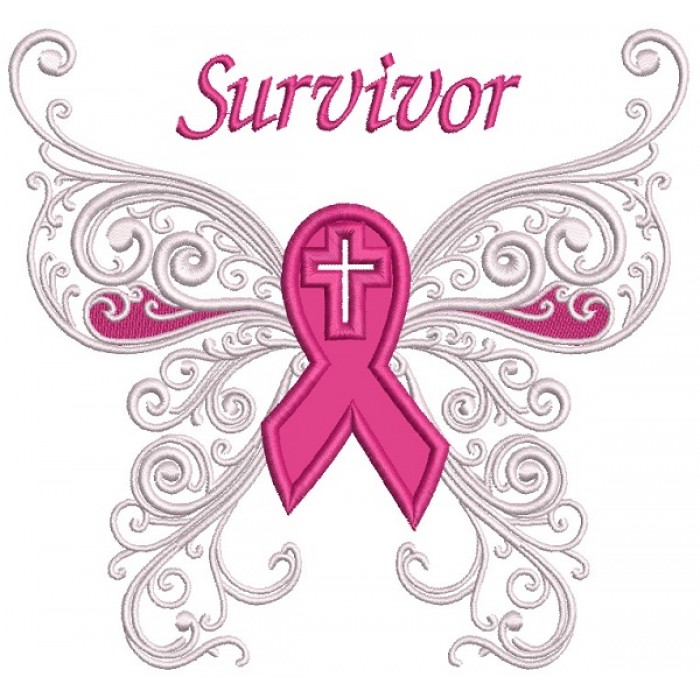 Breast Cancer Survivor Butterfly With Cross Applique Machine Embroidery ...
