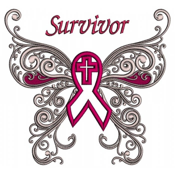Breast Cancer Survivor Butterfly With Cross Applique Machine Embroidery ...