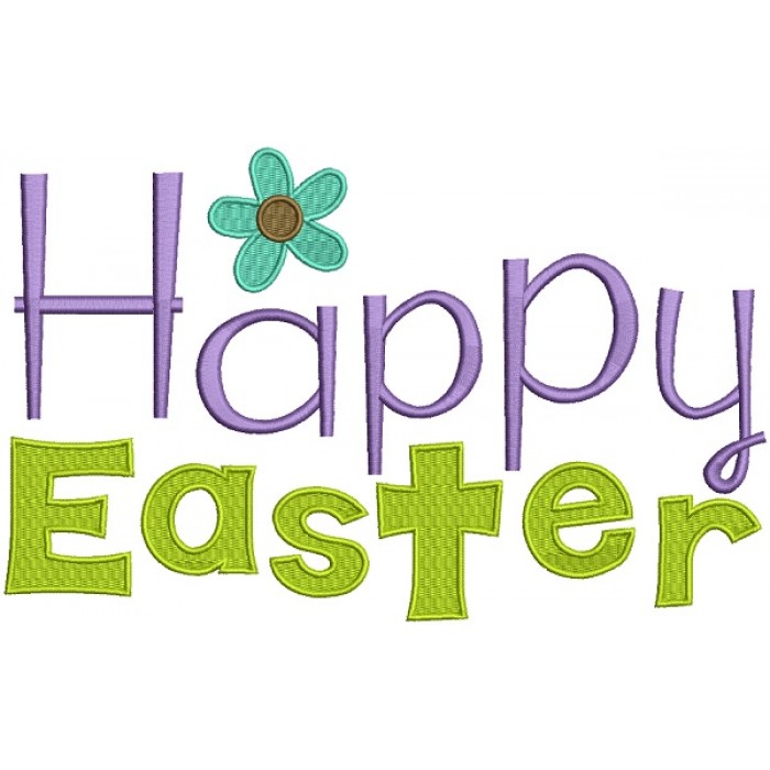 Happy Easter With Flower Filled Machine Embroidery Design Digitized Pattern