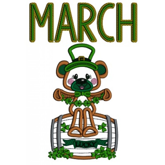 March Lucky Bear St.Patrick's Day Applique Machine Embroidery Design ...