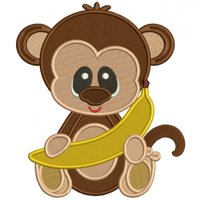Monkey With a Banana Filled Machine Embroidery Design Digitized Pattern