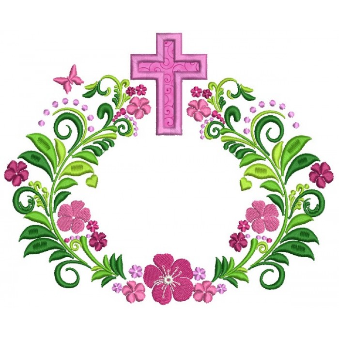 Ornate Cross With Flowers Religious Applique Machine Embroidery Design ...