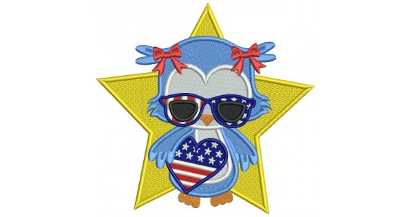 Patriotic Owl Independence Day Holding USA Flag Heart Filled Machine ...
