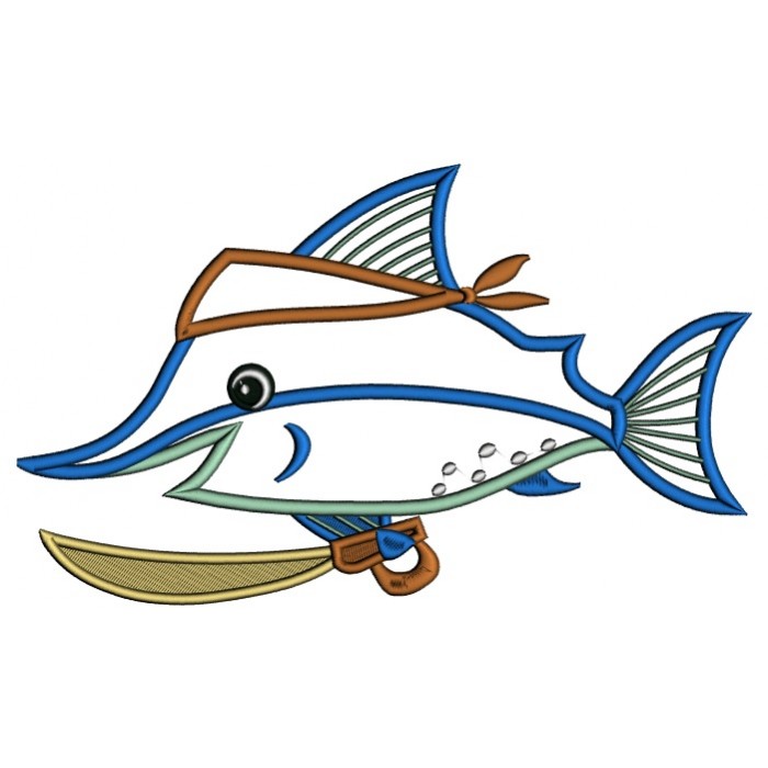 Pirate Swordfish Applique Machine Embroidery Design Digitized Pattern