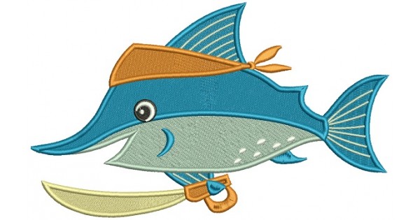 Pirate Swordfish Filled Machine Embroidery Design Digitized Pattern