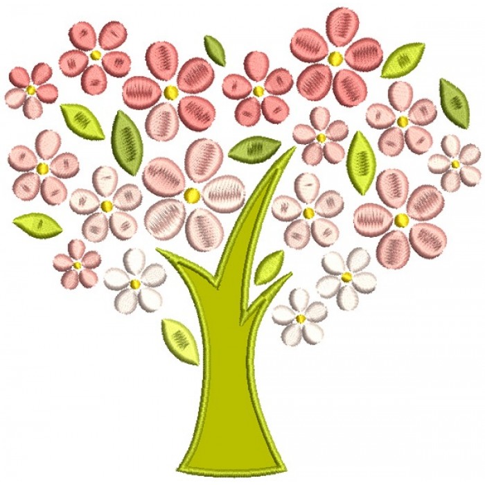 Tree With Flower Leaves Applique Machine Embroidery Design Digitized ...