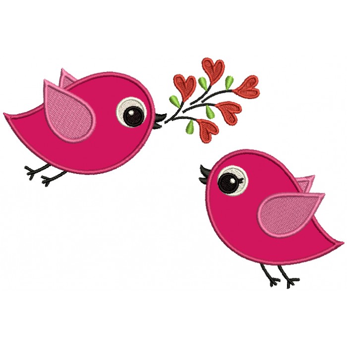 Two Cute Little Birds With a Branch Applique Machine Embroidery Design ...