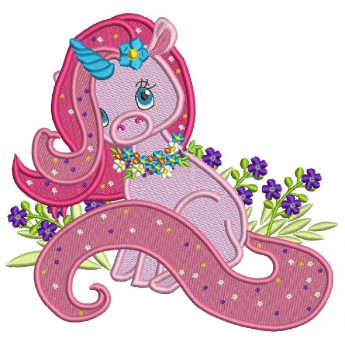 Unicorn With Flowers Filled Machine Embroidery Design Digitized Pattern