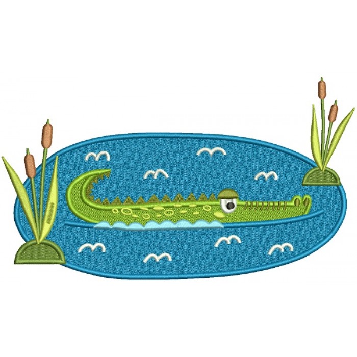 Alligator In A Swamp Filled Machine Embroidery Digitized Design Pattern