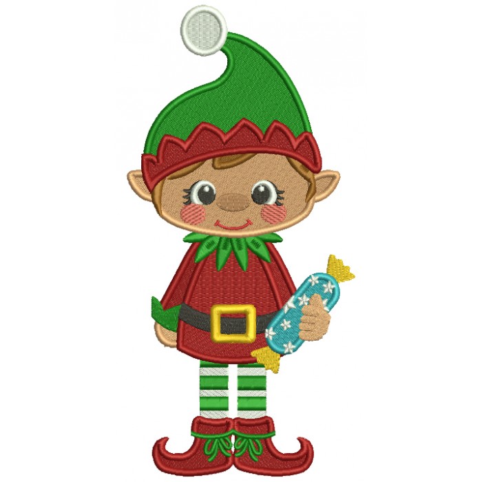 Boy Elf Wearing Santa Hat Holding Candy Filled Christmas Machine ...