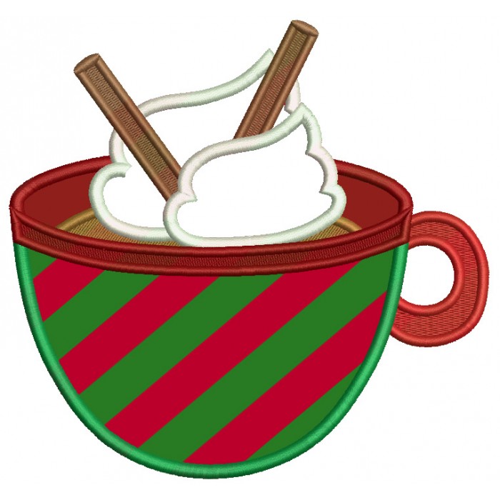 Cup Of Cocoa With Cinnamon Sticks Christmas Applique Machine Embroidery ...
