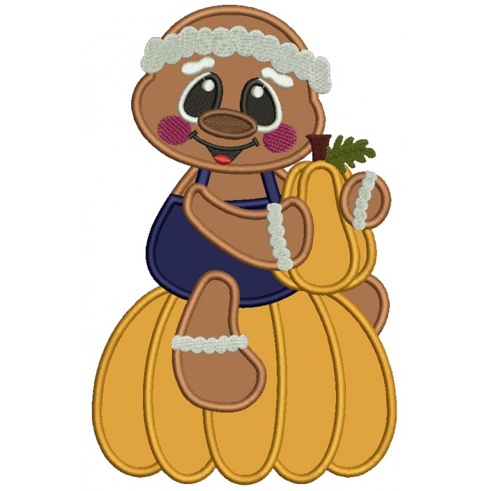 Gingerbread Man Sitting On the Big Pumpkin And Holding a Small Pumpkin ...
