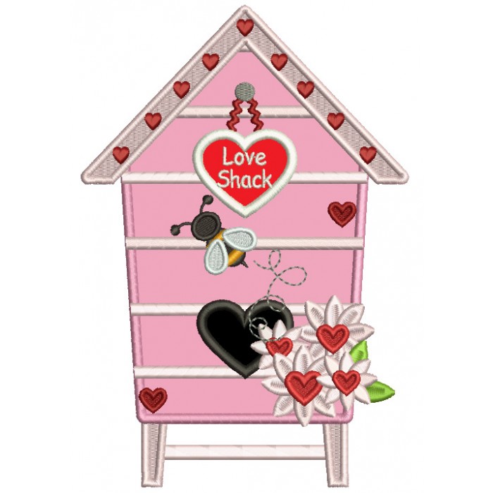 Love Shack Bee And Flowers Valentine's Day Applique Machine Embroidery ...