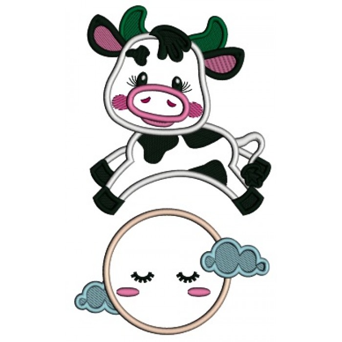 Cow Jumping Over The Moon And Clouds Applique Machine Embroidery Design ...