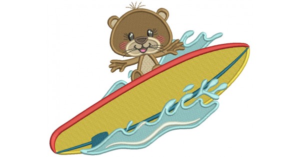 Otter Surfer On The Waves Filled Machine Embroidery Design Digitized ...