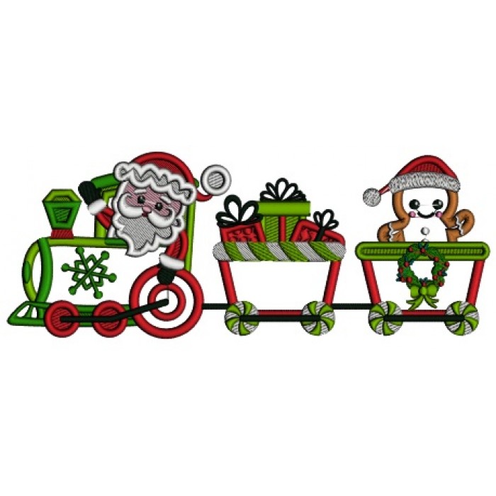 Santa Train With a Gingerbread Man And Presents Christmas Applique ...