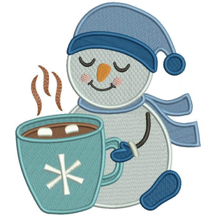 Snowman Drinking Hot Cocoa Christmas Filled Machine Embroidery Design ...