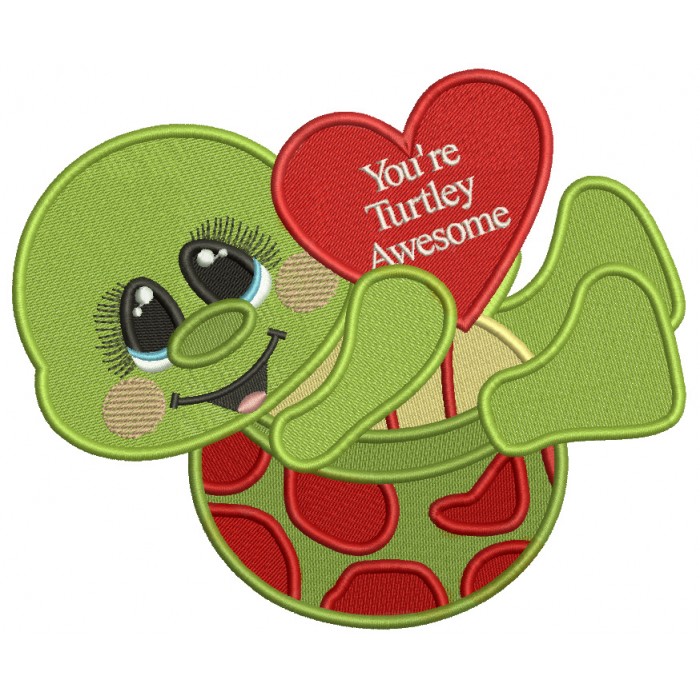 You're Turtley Awesome Valentine's Day Filled Machine Embroidery Design ...