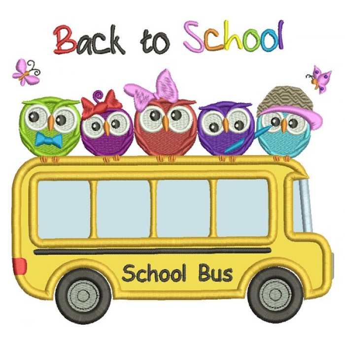 Back To School Bus With Owls Applique Machine Embroidery Design ...