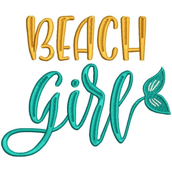 Beach Girl Mermaid Tail Filled Machine Embroidery Design Digitized Pattern