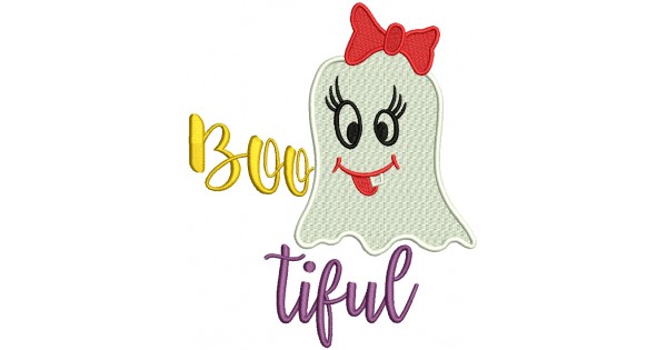 Bootiful Cute Girl Ghost Halloween Filled Machine Embroidery Design ...