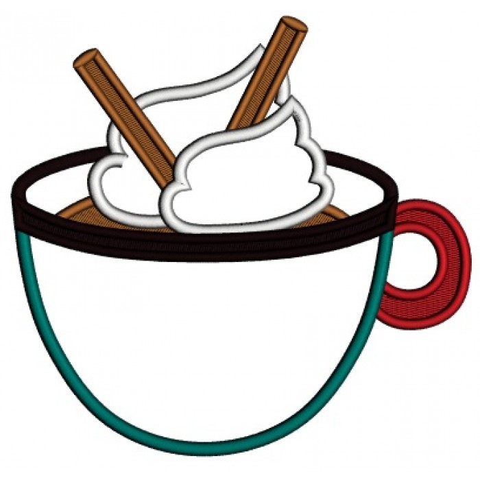 Cup Of Cocoa With Cinnamon Sticks Christmas Applique Machine Embroidery ...
