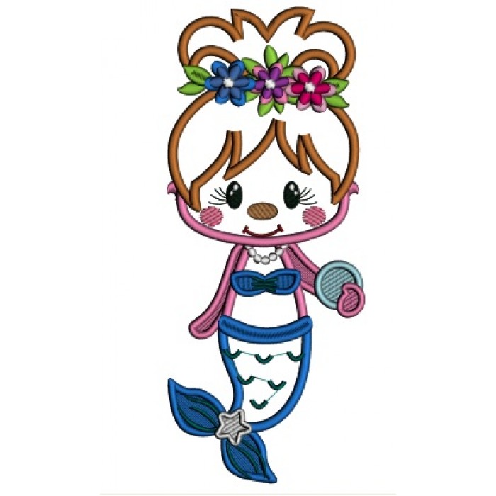 Cute Little Hawaiian Mermaid Applique Machine Embroidery Design Digitized