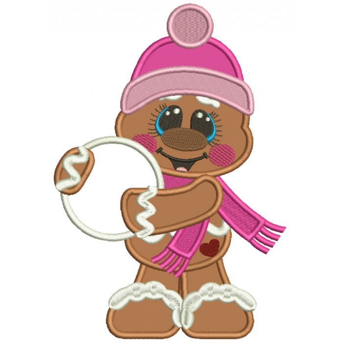 Gingerbread Man Holding a Snow Ball Christmas Applique Machine ...