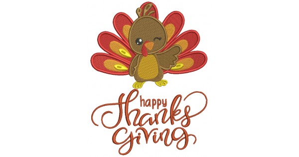 Happy Thanksgiving Winking Turkey Filled Machine Embroidery Design ...