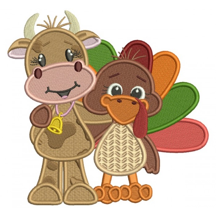 Turkey Hugging A Cow Filled Machine Embroidery Design Digitized Pattern