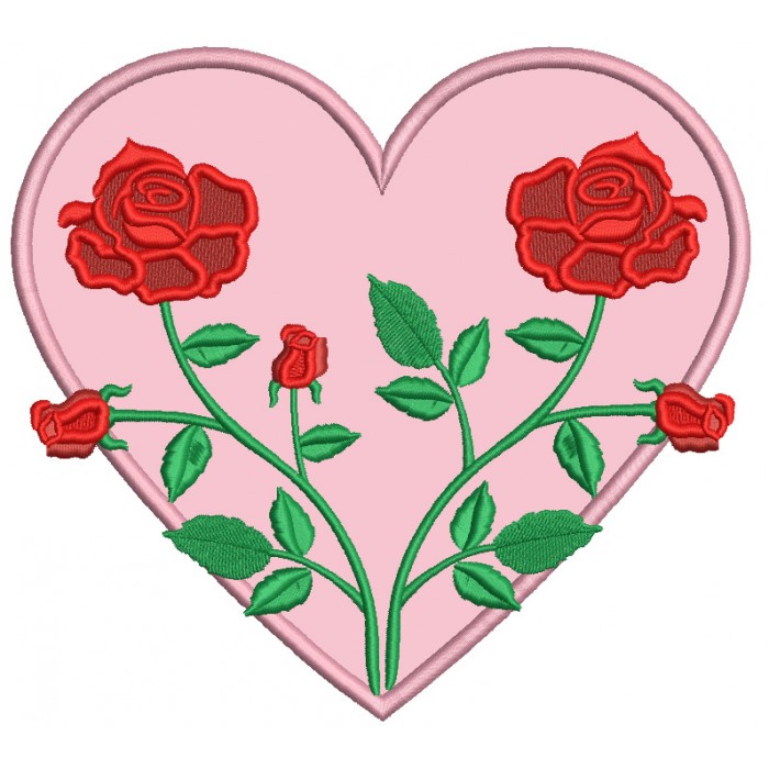 Two Roses Inside a Heart Valentine's Day Applique Machine Embroidery ...