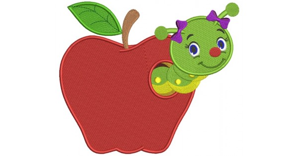 Cute Girl Little Caterpillar Inside Apple School Filled Machine ...