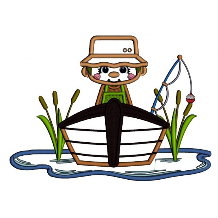 Fisherman Catching Fish On The Boat Applique Machine Embroidery Design ...