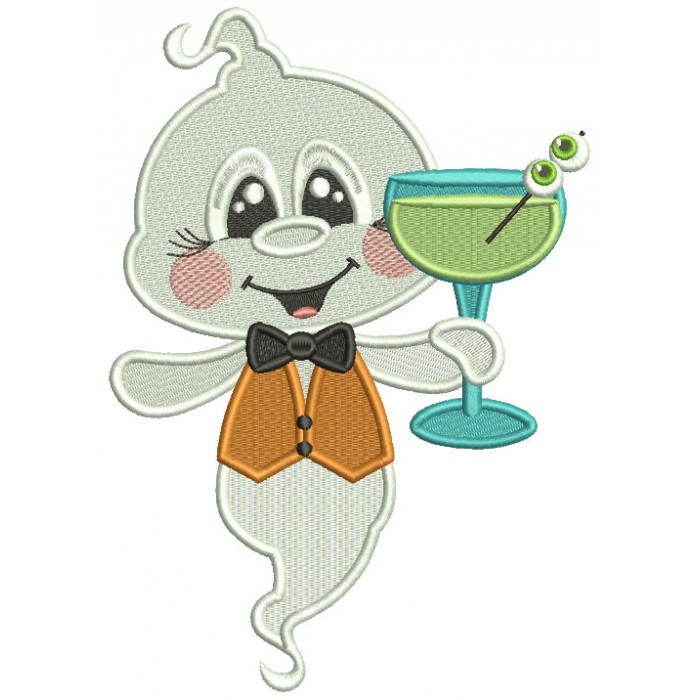 Ghost Holding Martini With Eyes Filled Machine Embroidery Design ...