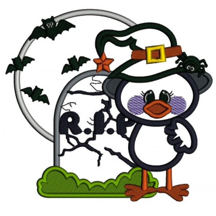 Little Crow Wizard RIP and Bats Halloween Applique Machine Embroidery ...