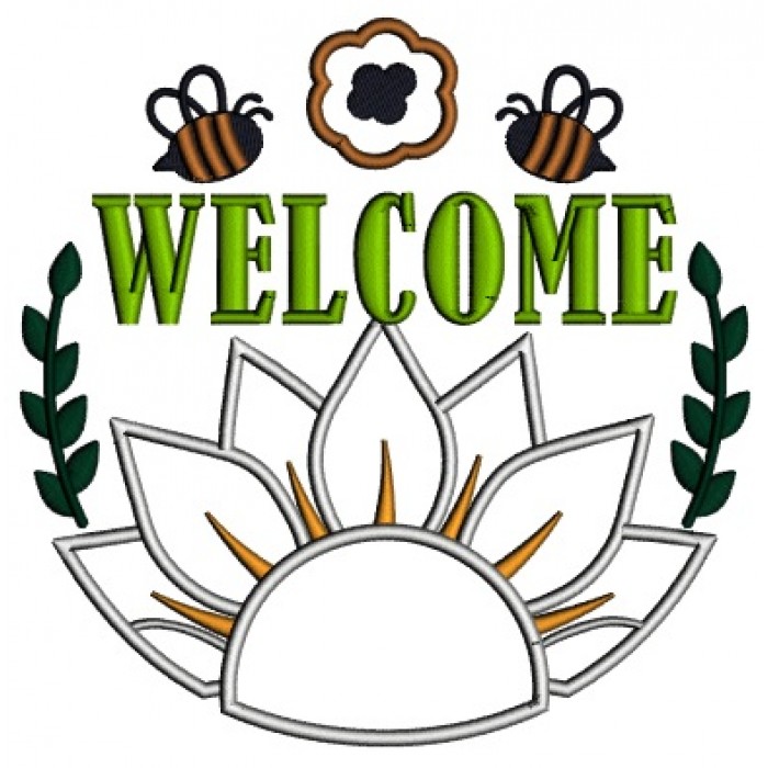 Welcome Two Bees And Flower Applique Machine Embroidery Design ...