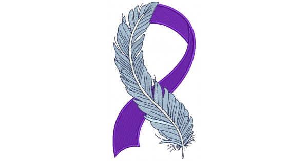 Alzheimer's Awareness Ribbon With Feather Filled Machine Embroidery ...