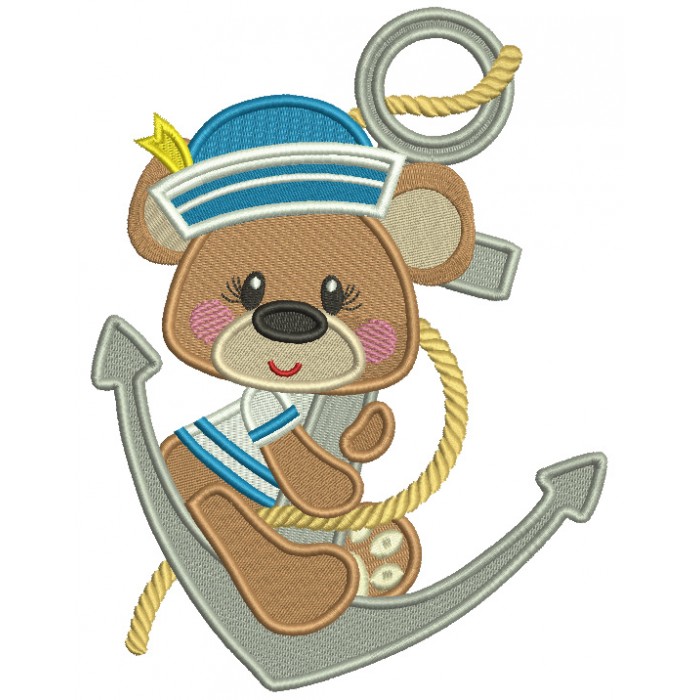 Bear Sailor Sitting On The Boat Anchor Filled Machine Embroidery Design ...