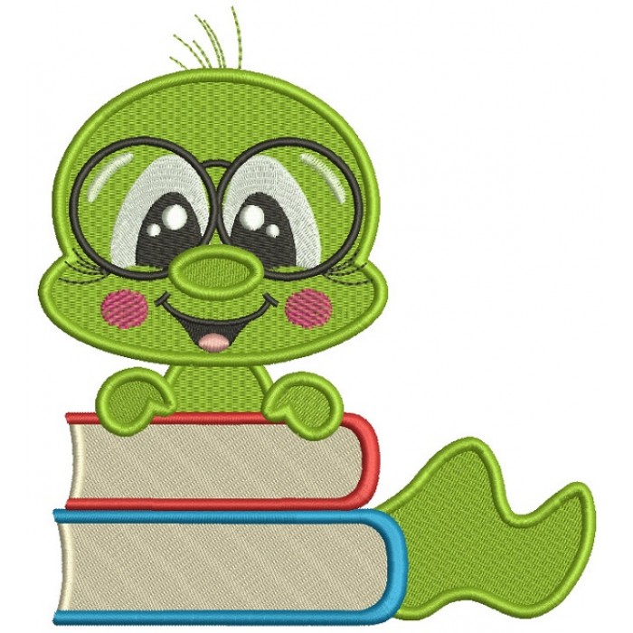 Bookworm With Books Filled Machine Embroidery Design Digitized Pattern