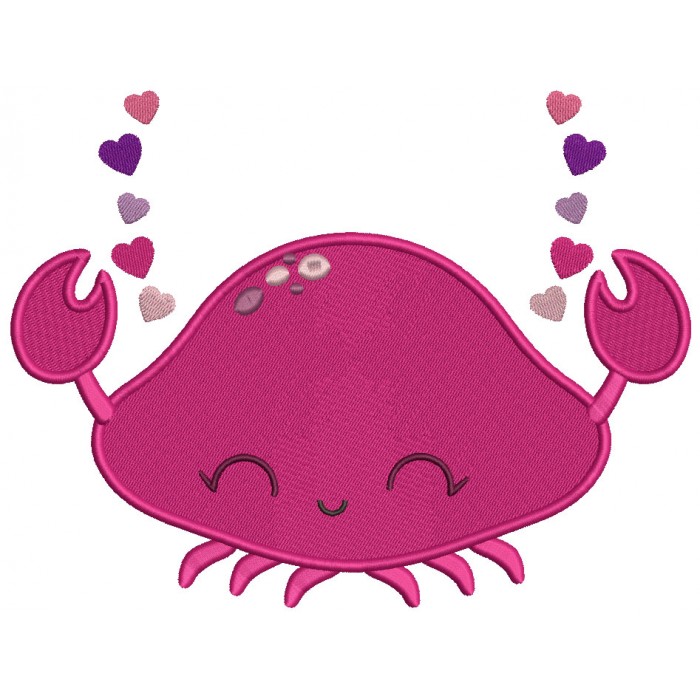 Crab With Hearts Valentine's Day Filled Machine Embroidery Design ...