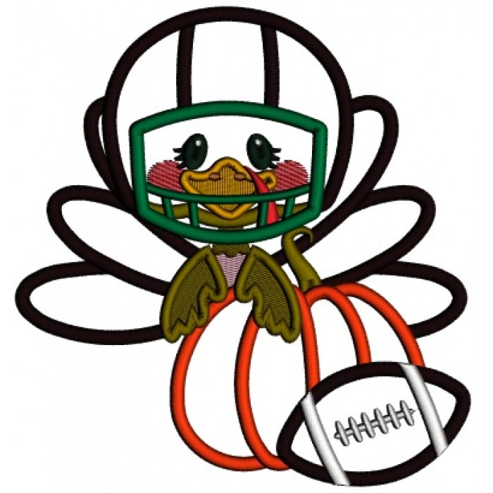 Cute Turkey Wearing Football Helmet Holding Pumpkin Applique ...