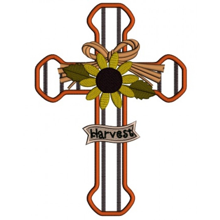 Harvest Cross With Sunflower Thanksgiving Applique Machine Embroidery ...