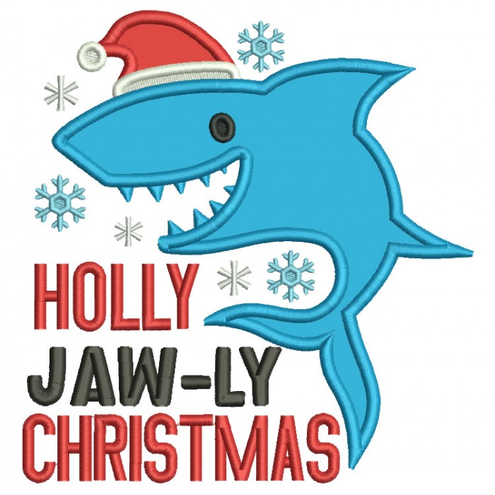 Holly Jolly Christmas Shark Wearing Santa Hat Applique Machine ...