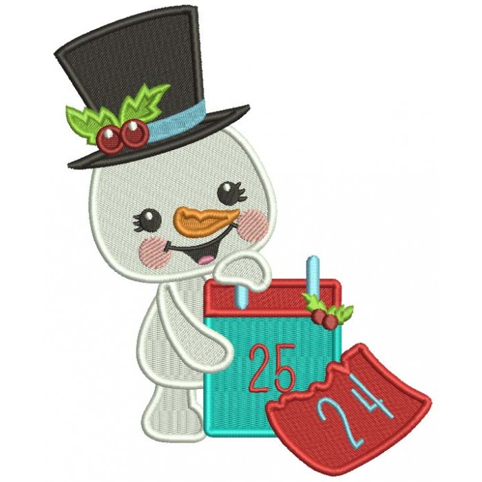 Snowman With a Calendar Christmas Filled Machine Embroidery Design ...