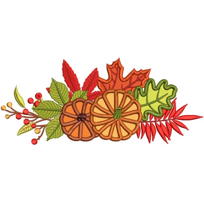 Two Pumpkins Floral Cornucopia Thanksgiving Applique Machine Embroidery ...