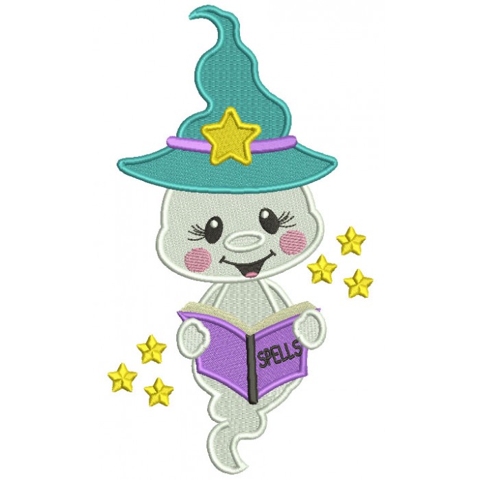 Wizard Ghost Holding Spells Book Filled Halloween Machine Embroidery ...