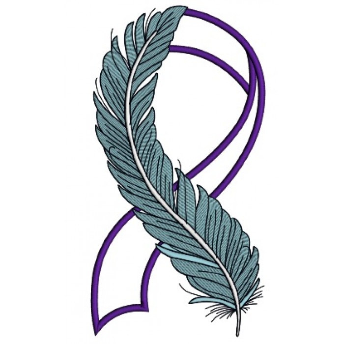 Alzheimer's Awareness Ribbon With Feather Applique Machine Embroidery ...