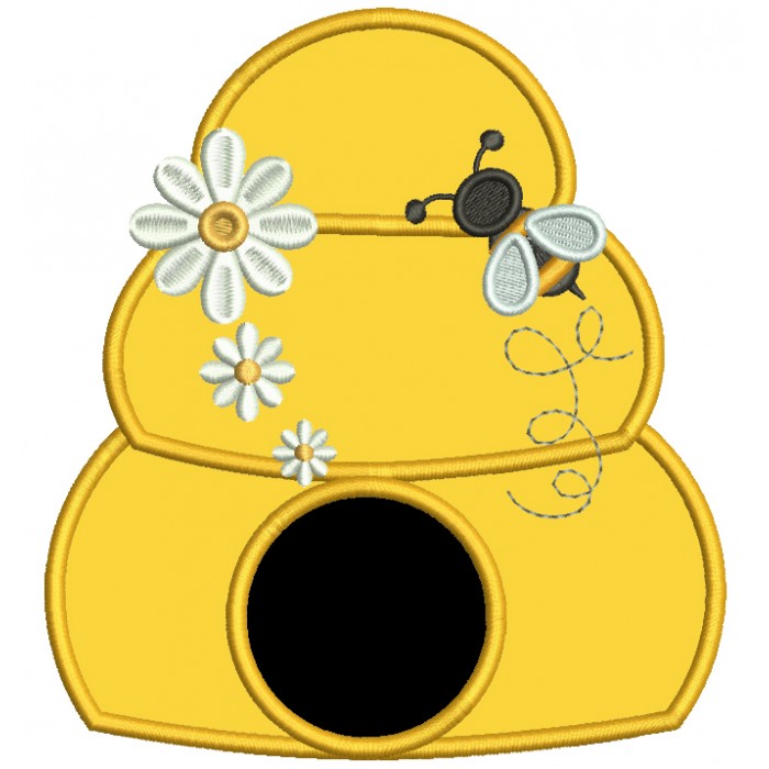 Beehive with a Flower Applique Machine Embroidery Design Digitized Pattern